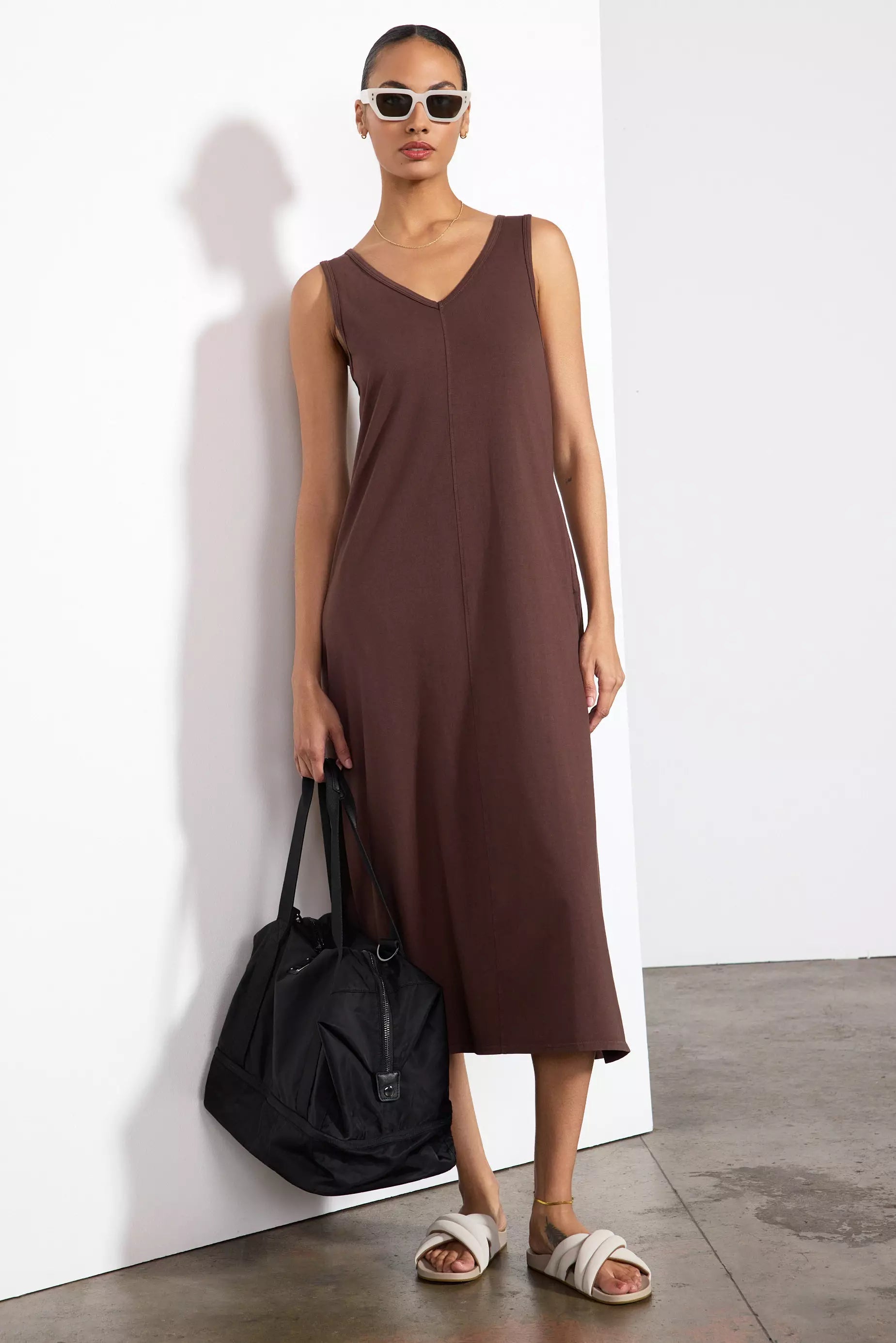 Calm V-Neck Dress - Chocolate Brown | MPG Sport